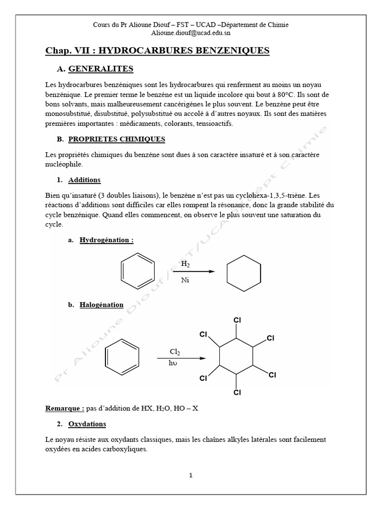 Hydrocarbures Benzéniques : Propriétés et Réactions | PDF | Benzène ...