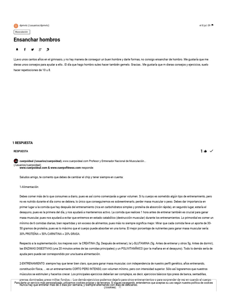 Ensanchar Hombros - Musculación - Todoexpertos | PDF | Cookie HTTP | Dormir