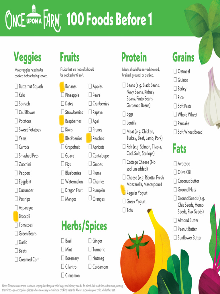 100 Foods Checklist | PDF