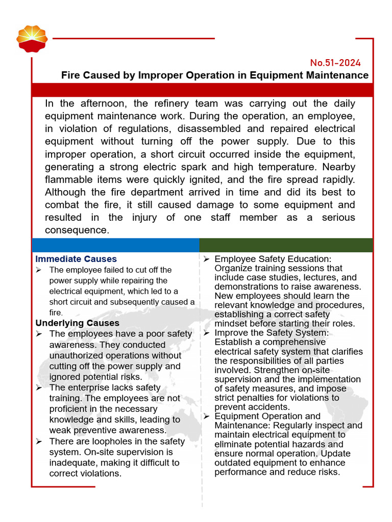 HSE Alert 51 2024 Fire Caused by Improper Operation in Equipment ...
