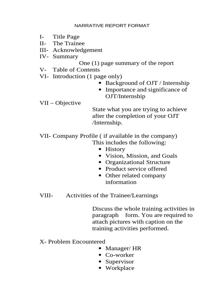 Narrative Report Format Ojt 2024 | PDF