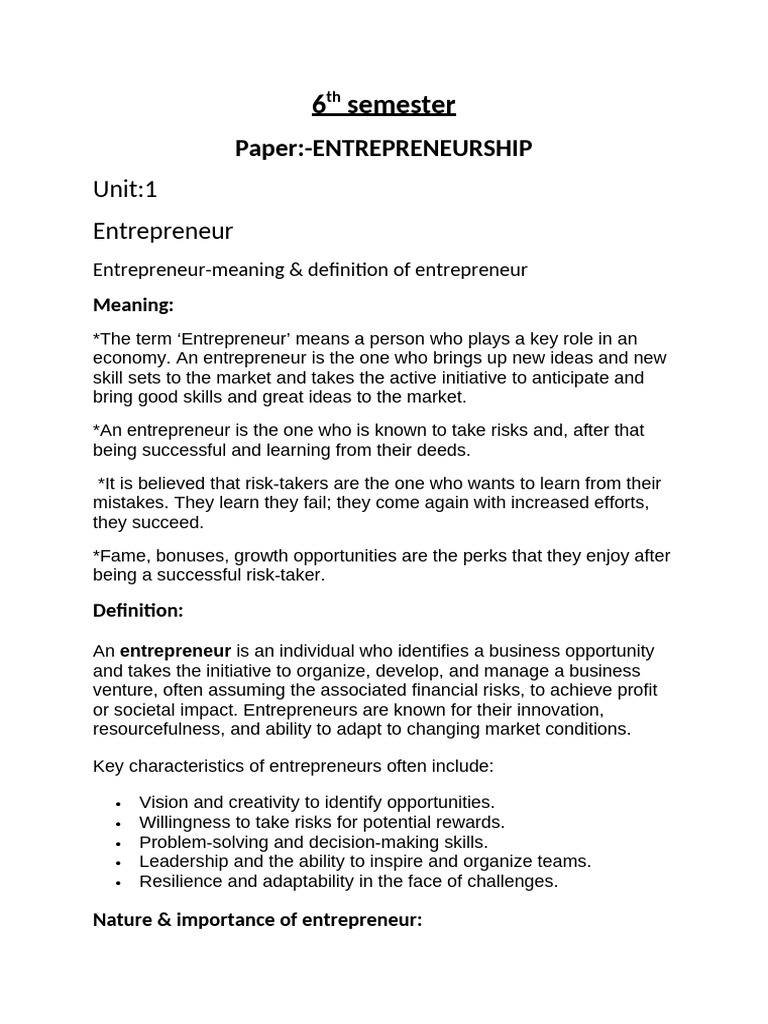 entrepreneur unit1 | PDF | Entrepreneurship | Innovation