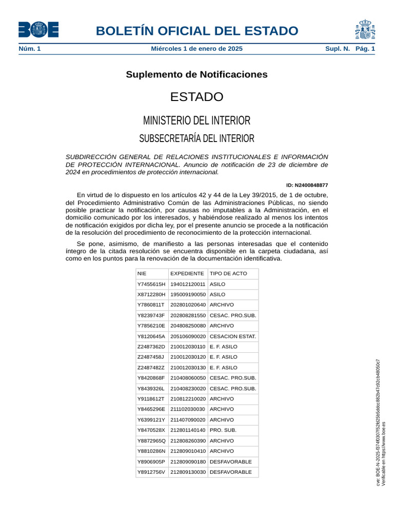 Boe Asilo Aprob Deneg 01.01, 2025 | PDF | Gobierno
