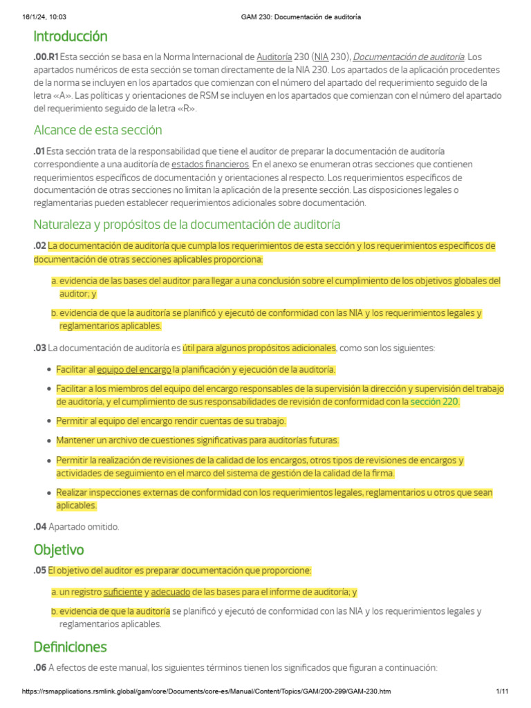 NIA 230 - Documentación de Auditoría | PDF | Auditoría | Contralor