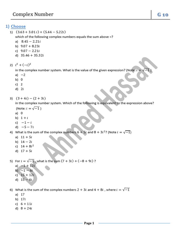 Complex Number Operations and Problems | PDF | Complex Number ...