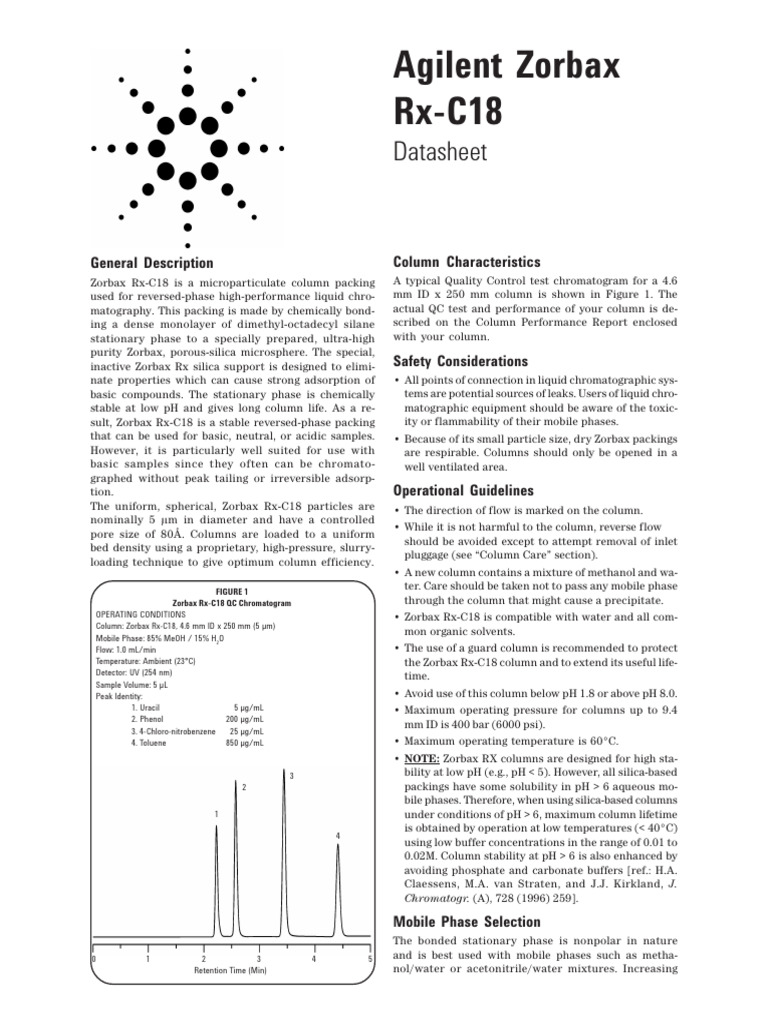 Zorbax C18 Column Specifications | PDF | High Performance Liquid ...