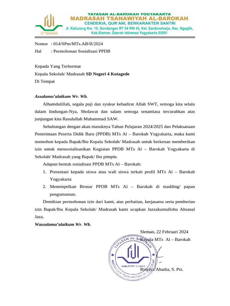 014. Surat Ijin PPDB 2023-2024 | PDF