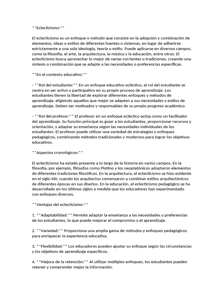 Eclecticismo en la Educación Moderna | PDF | Aprendizaje | Enseñando