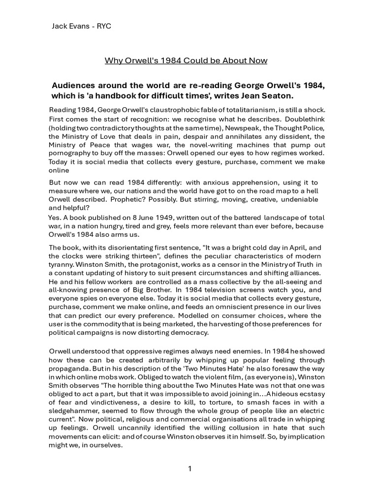 1984's Relevance in Today's Society | PDF | George Orwell