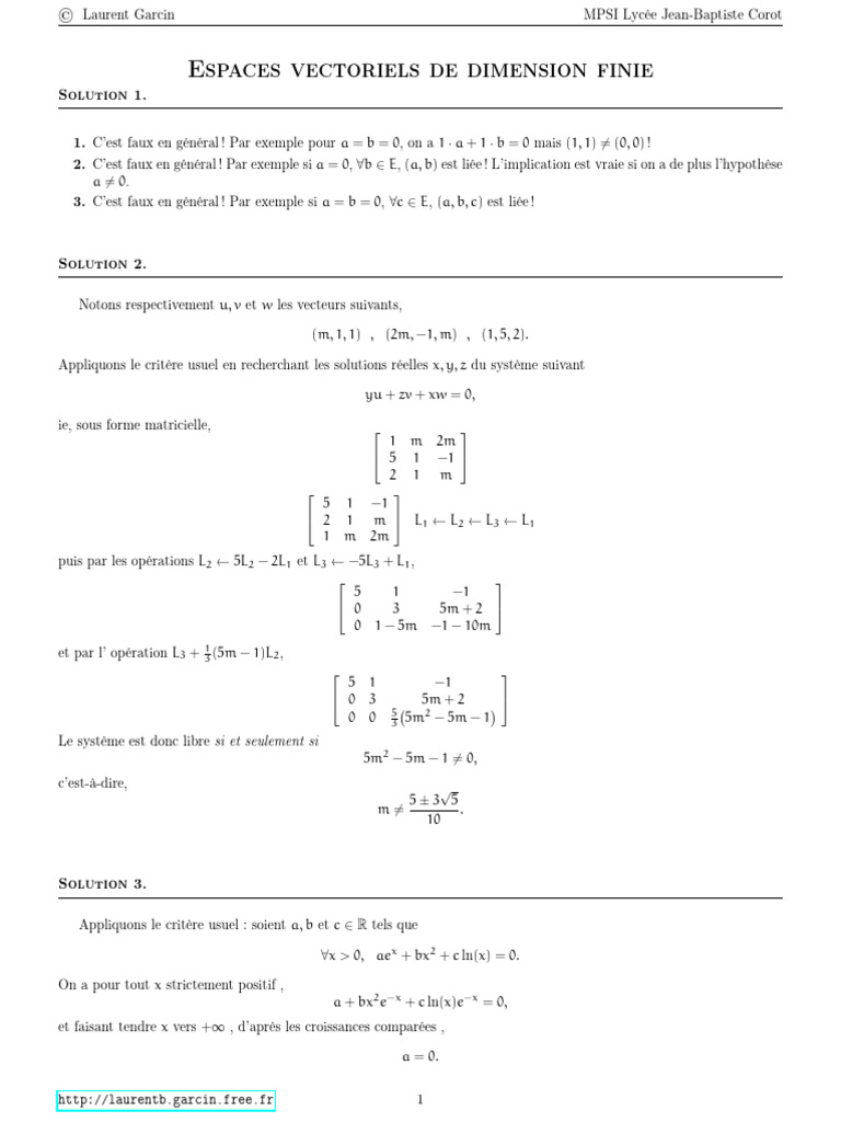 Analyse des Espaces Vectoriels Finis | PDF | Base (algèbre linéaire ...