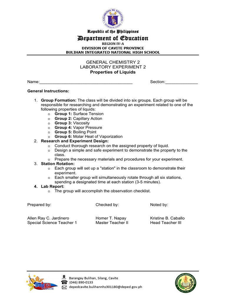 General Chemistry 2: Liquid Properties Lab | PDF | Liquids | Experiment