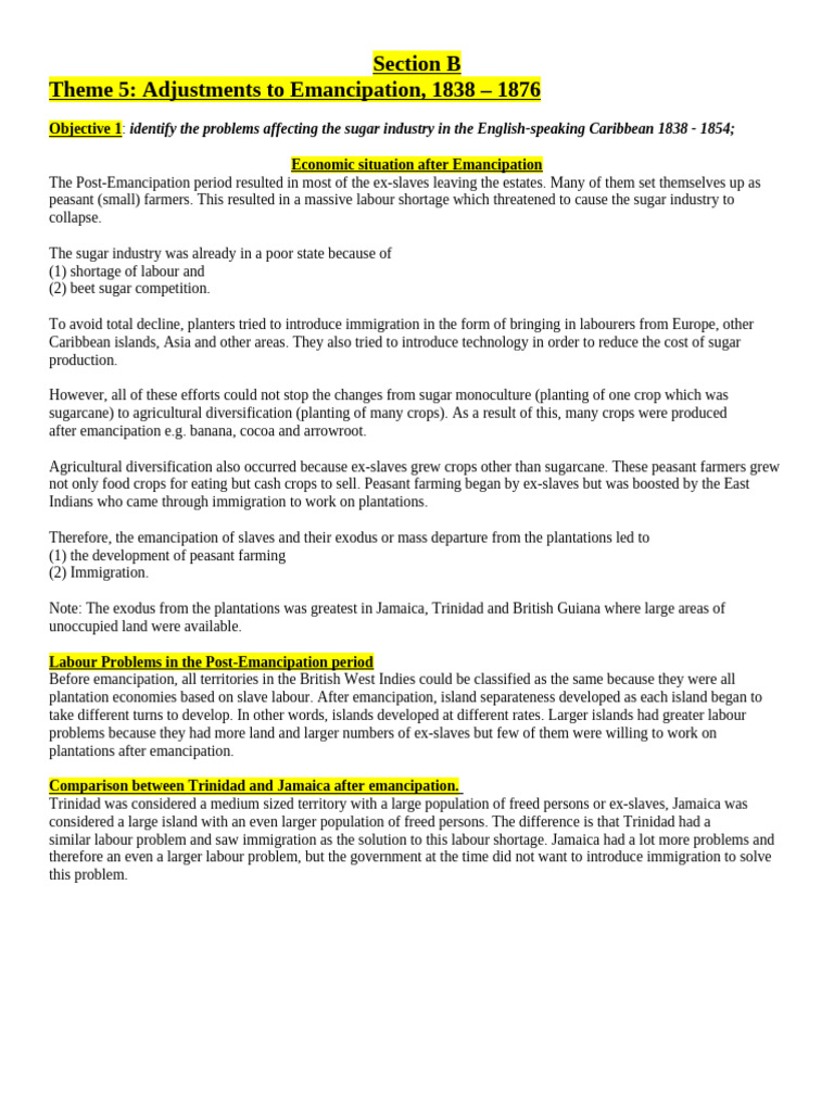 Post-Emancipation Sugar Industry Challenges | PDF | Slavery | Abolitionism