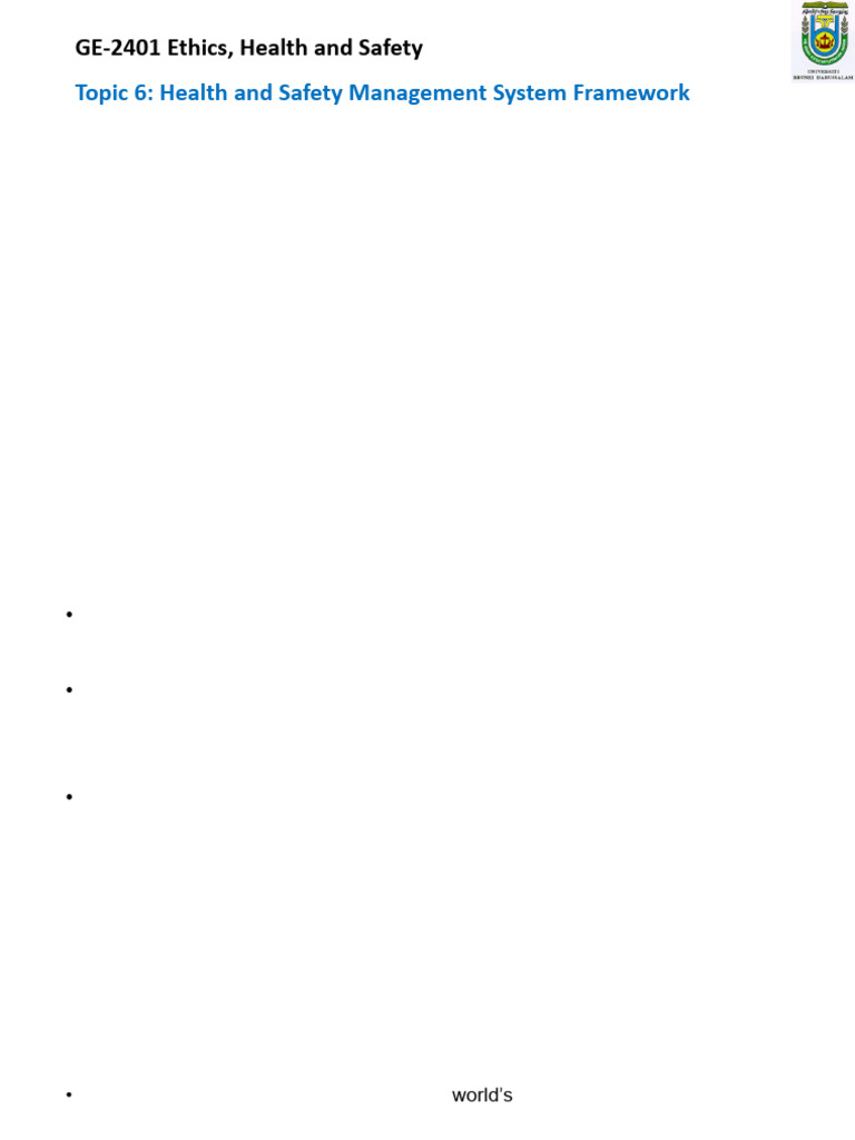 Topic 6 - Health and Safety Management System Framework | PDF | Risk ...