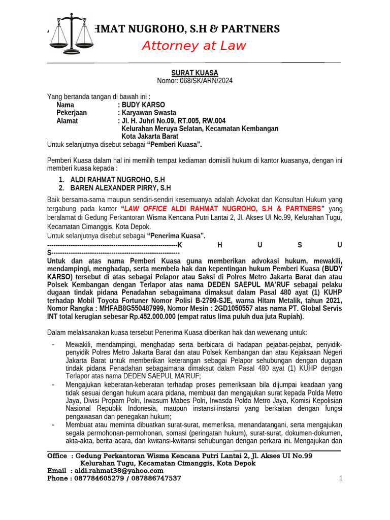 Surat Kuasa LP (Budy Karso) | PDF