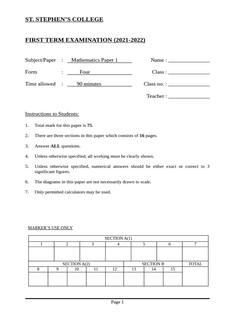(2021-22) F.4 1st Term Examination Paper 1 | PDF | Numbers | Logarithm