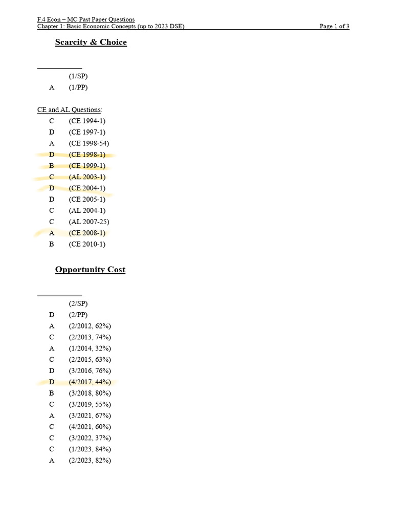 F.4 Econ MC Questions: Basic Concepts | PDF