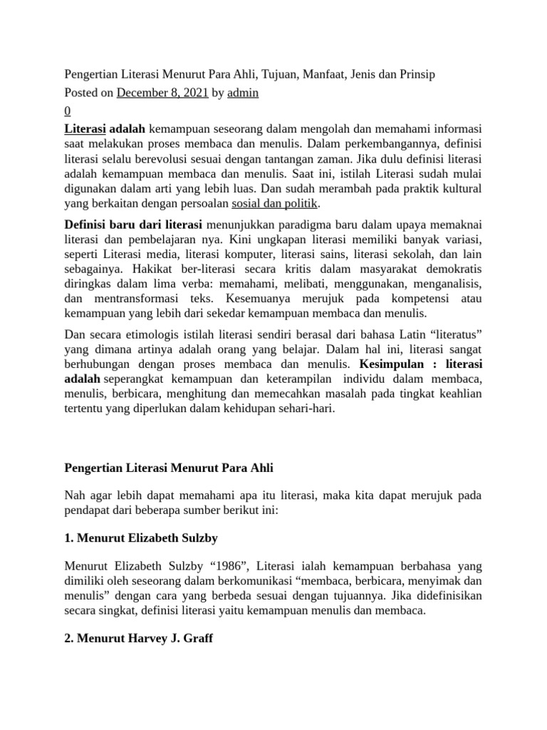 Literasi Konsep Dan Cakupannya | PDF