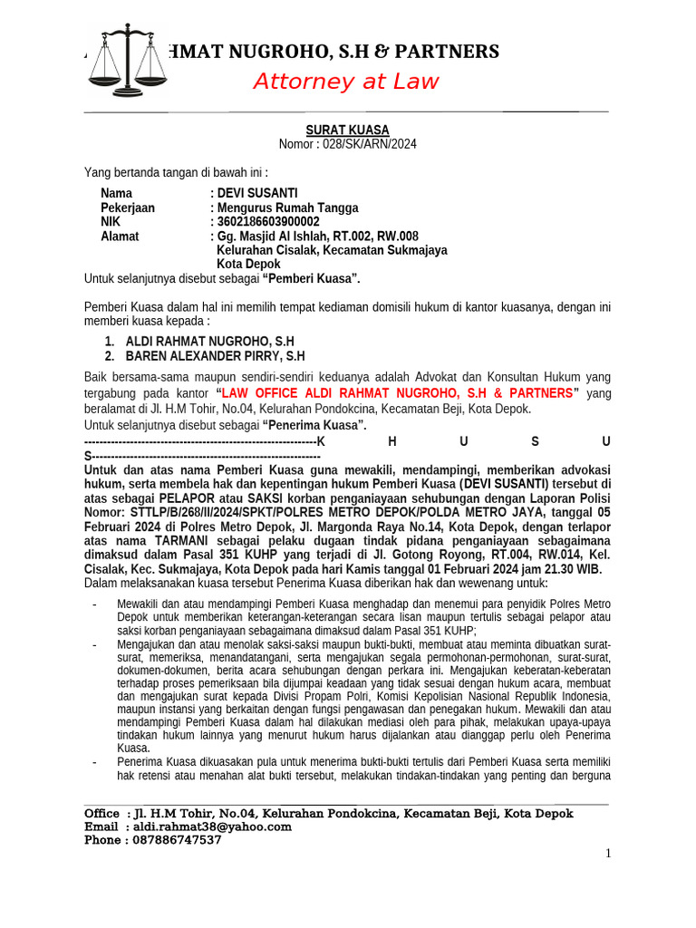 Surat Kuasa Devi Susanti | PDF