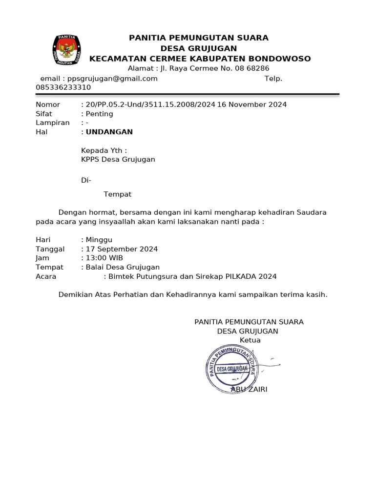 20. UNDANGAN BIMTEK KPPS | PDF