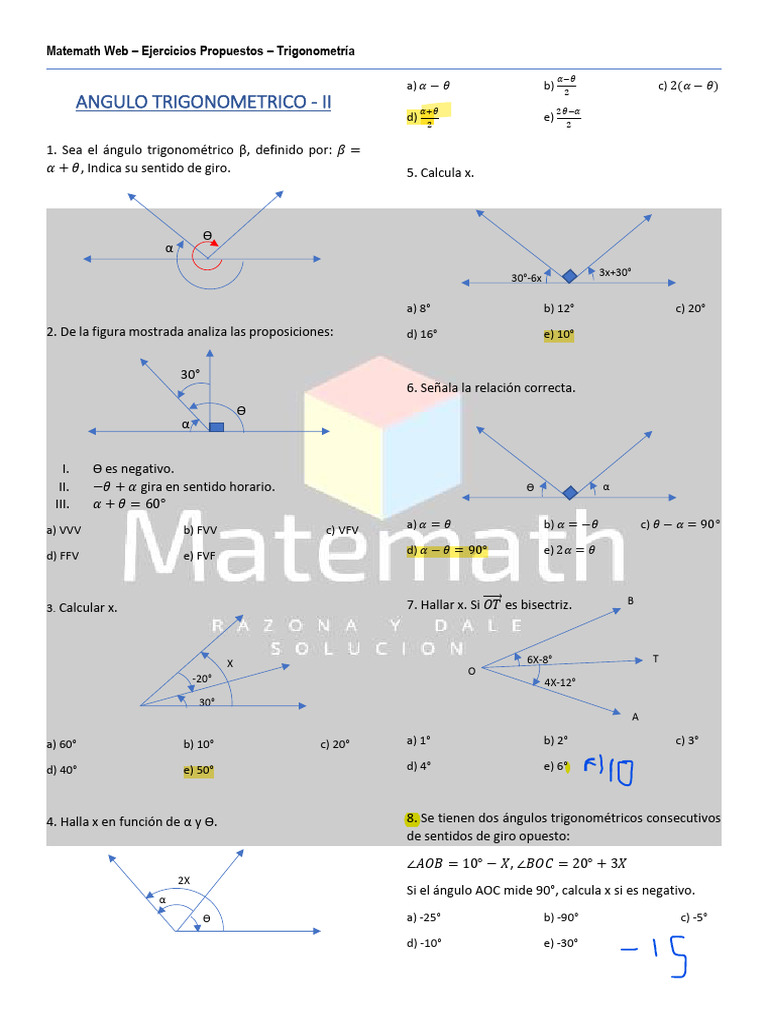 Angulo Trigonometrico - Nivel 1 - Parte 2 | PDF | Ángulo | Trigonometría