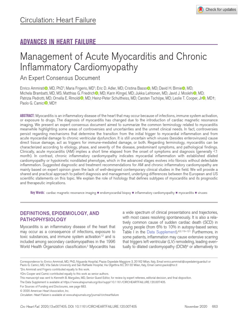 2020 - Management of Acute Myocarditis and Chronic Inflammatory ...