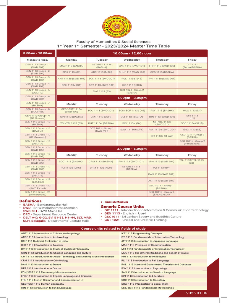 academic time table-23-24v6 | PDF | Liberal Arts Education | Human Communication