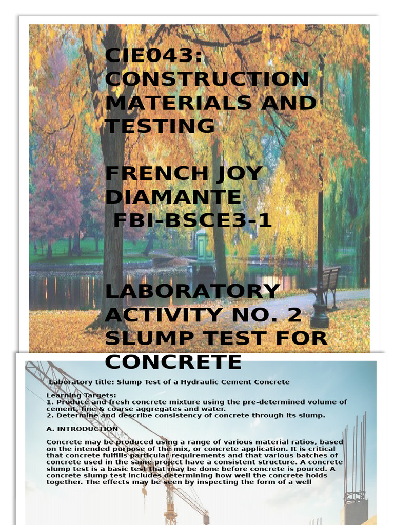 Frenchs Lab 2 Slump Test Pdf Concrete Materials