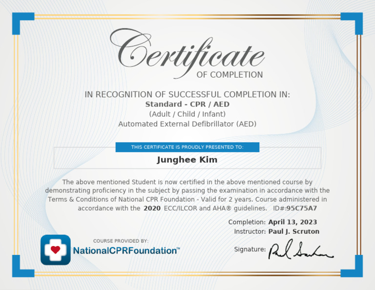Junghee Kim CPR Certificate | PDF