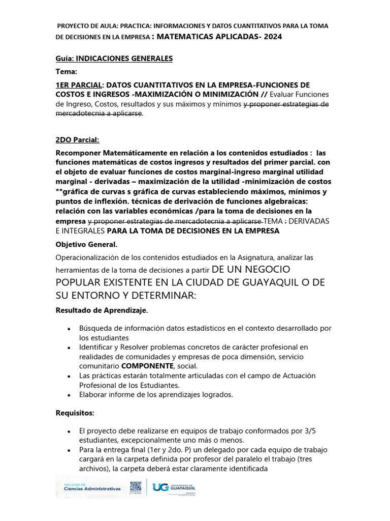 PROYECTO DE AULA - MATH APLICADAS 2do Parcial 2024-C2 | PDF | Toma de ...