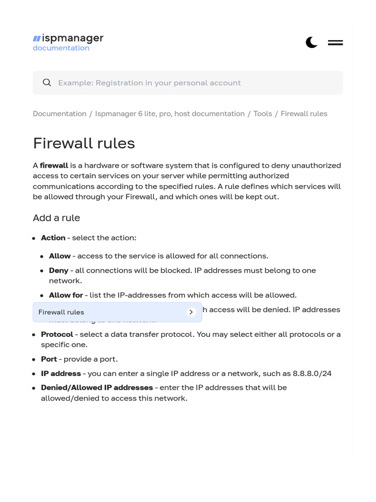 Ispmanager 6 Lite, Pro, Host Documentation - Firewall Rules | PDF | Ip ...