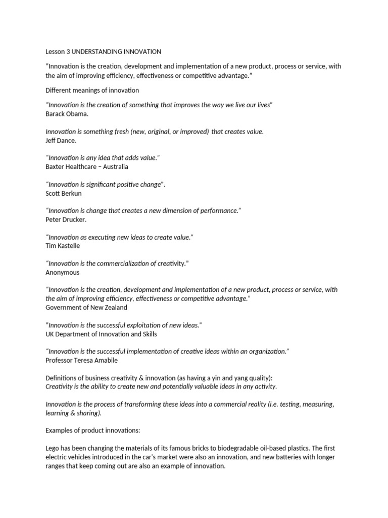 Lesson 3 Understanding Innovation (2) | PDF | Innovation | Brand