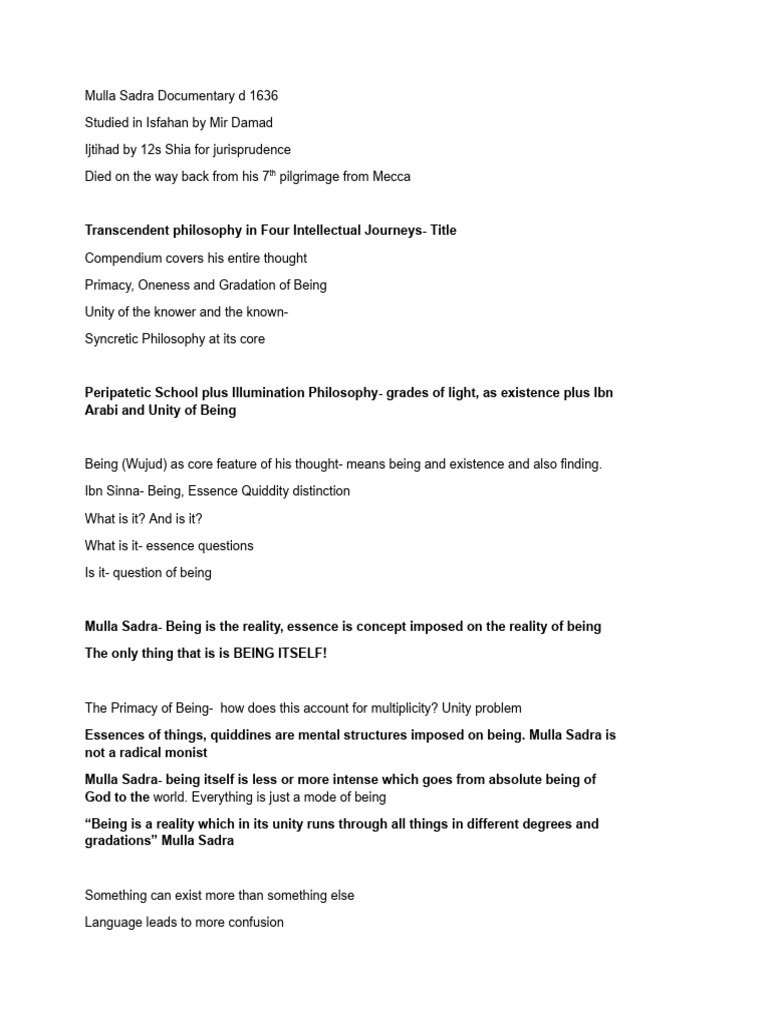 Mulla Sadrah | PDF | Existence | Islamic Philosophy