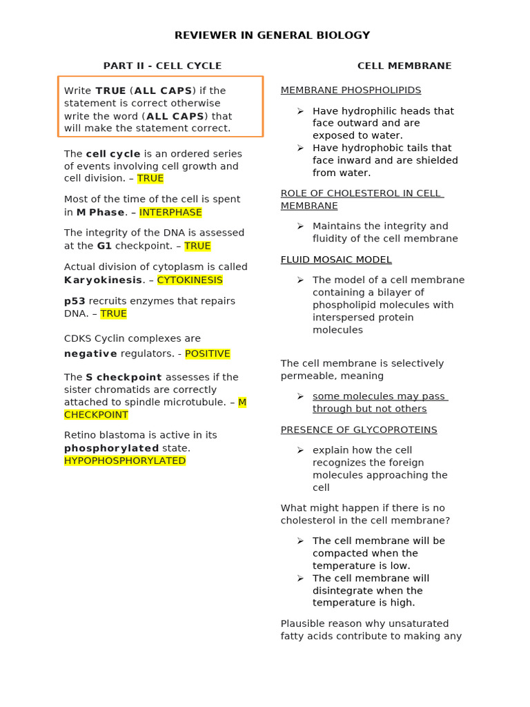 Cell Cycle and Enzyme Review Guide | PDF | Meiosis | Cell Membrane