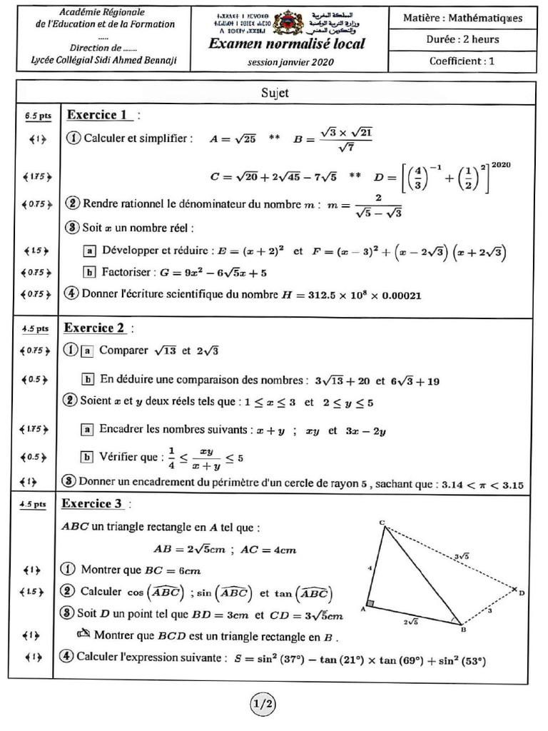 Examen-Local-Math - Sidi Ahmed Bennaji 2020pdf | PDF