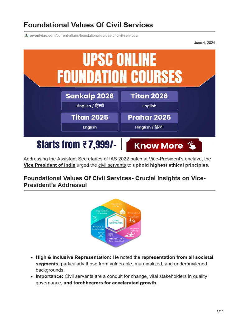 Foundational Values of Civil Services | PDF | Civil Service | Integrity