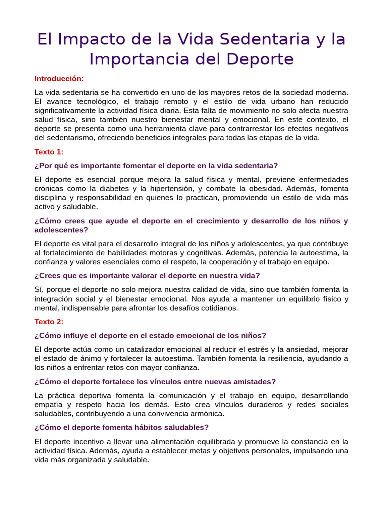 Deporte: Clave Contra el Sedentarismo | PDF | Estilo de vida sedentario ...
