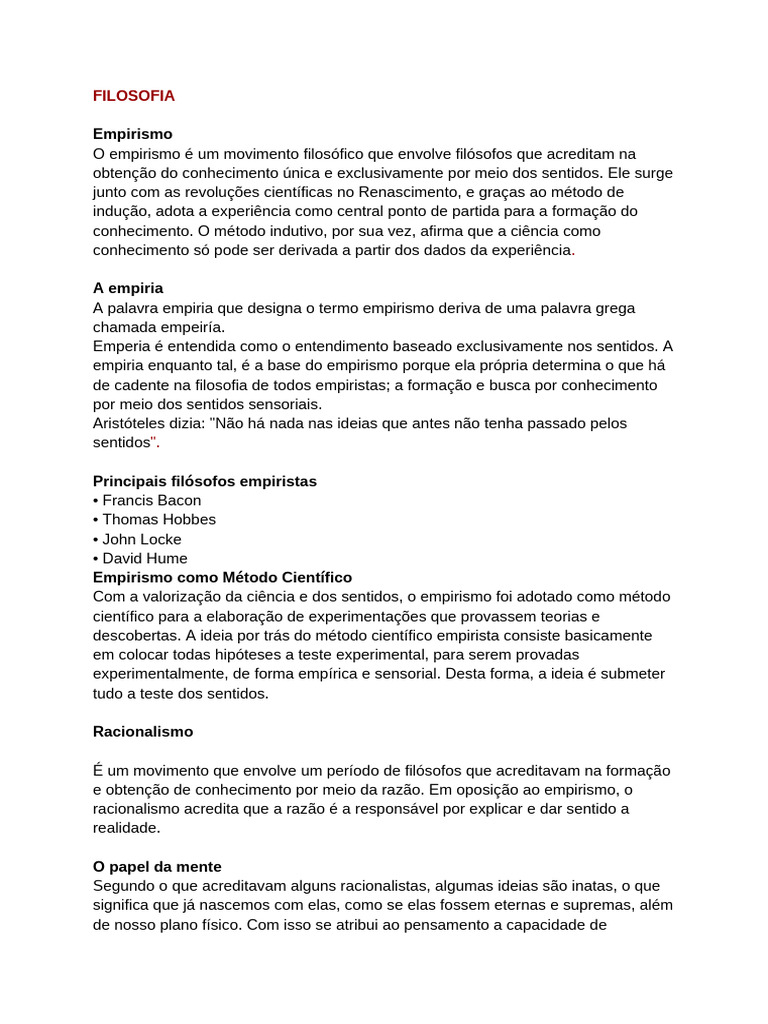 Cópia de Filosofia resumo | PDF | Empiricismo | Immanuel Kant