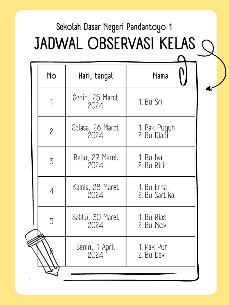 Jadwal Observasi Kelas Maret-April 2024 | PDF