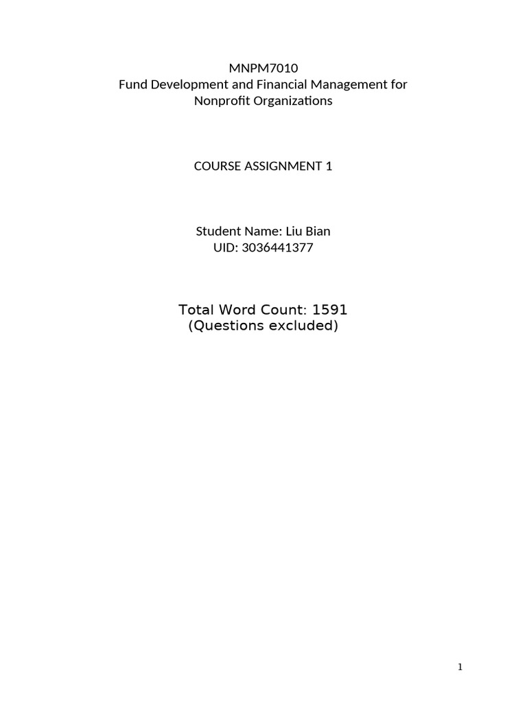 7010 Course Assignment LiuBian | PDF | Nonprofit Organization | Expense