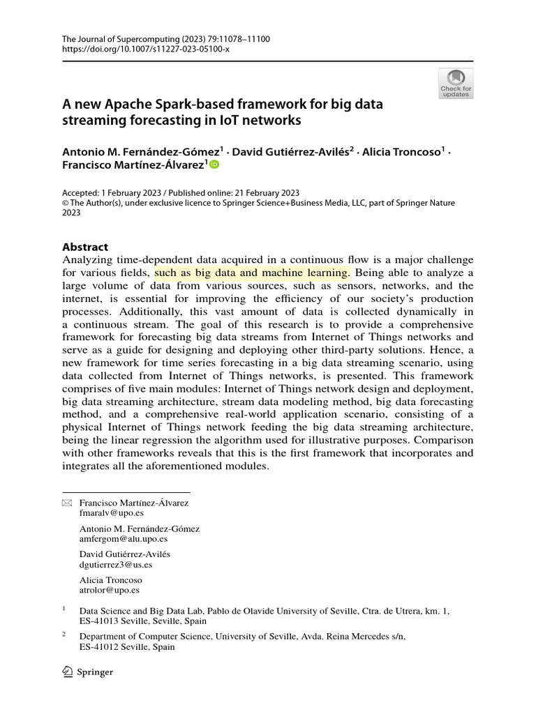 A New Apache Spark-Based Framework For Big Data Streaming Forecasting in IoT Networks (Recovered ...