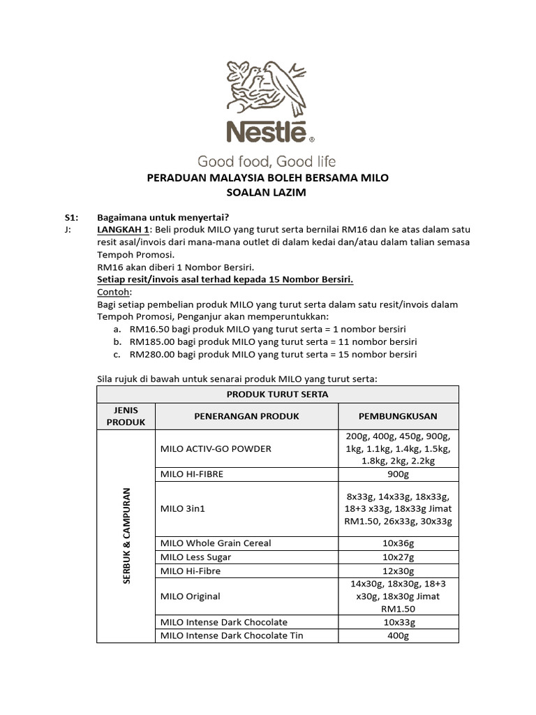 FAQ (BM) PERADUAN MALAYSIA BOLEH BERSAMA MILO 20240807 | PDF