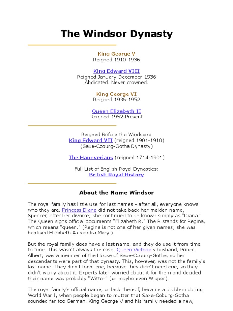The Windsor Dynasty | PDF | House Of Windsor | House Of Saxe Coburg And ...