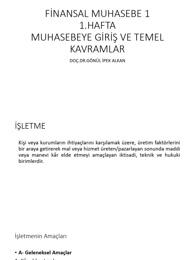 Muhasebede Temel Kavramlar 1.ders | PDF