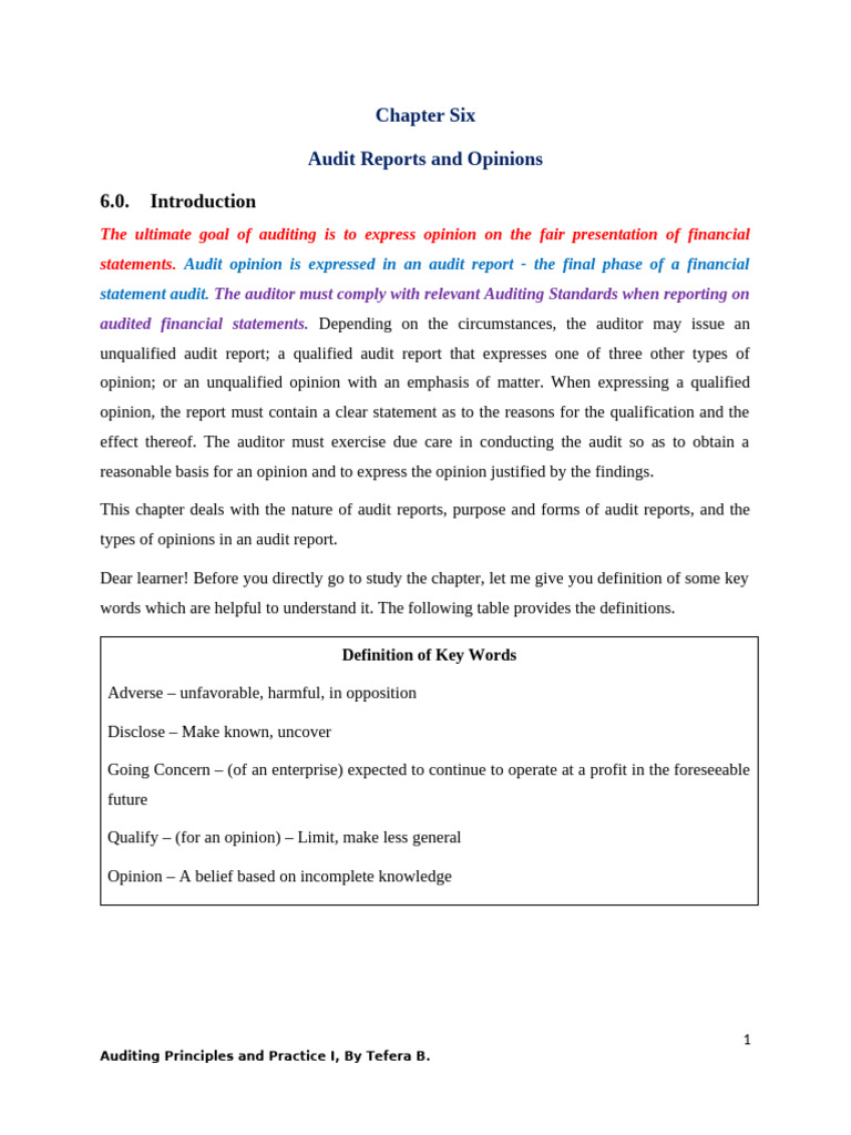 Chapter 6 Auditing | PDF | Auditor's Report | Audit