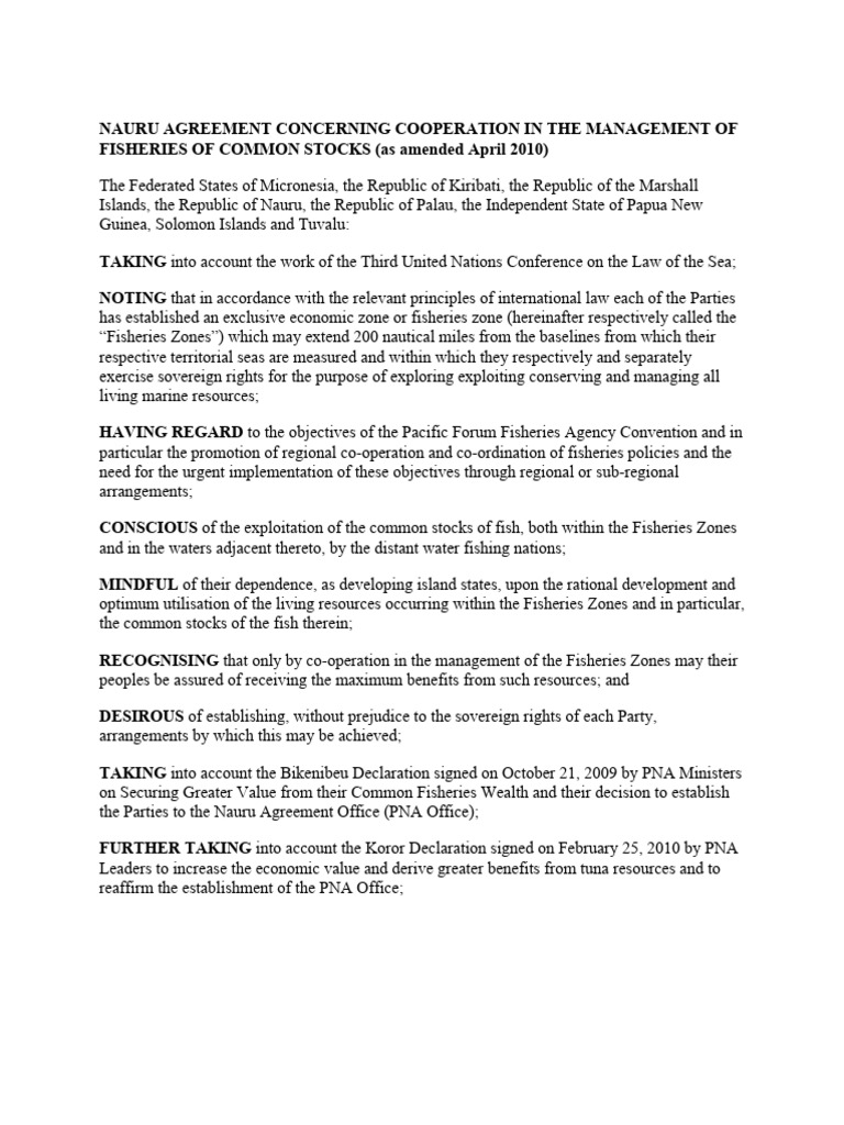 The Nauru Agreement | PDF | Justice | Crime & Violence