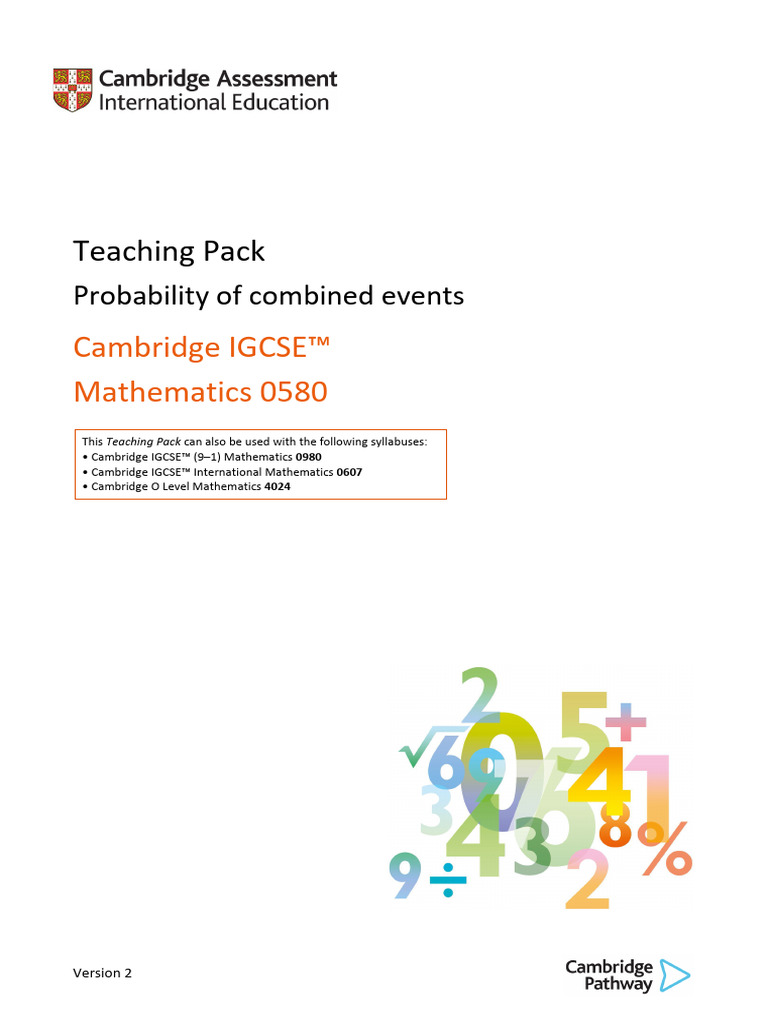 0580 Probability Teaching Pack | PDF | Probability | Odds