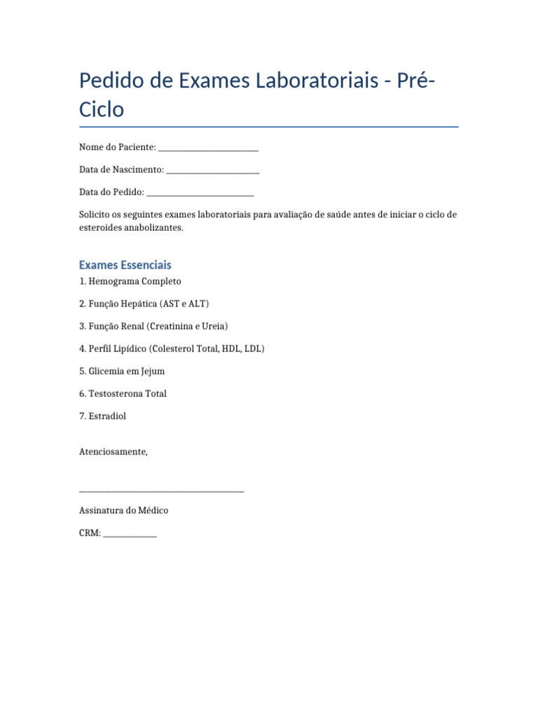 Pedido Exames Pre Ciclo Laboratorio | PDF