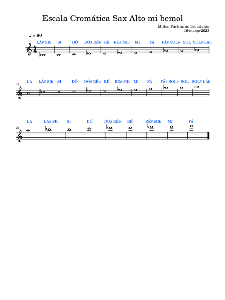 Escala Cromática Sax Alto | PDF