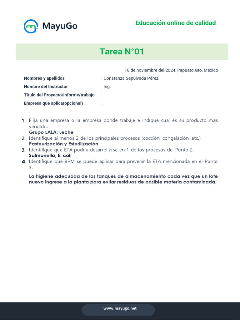 Tarea 1 - BPM y HACCP | PDF