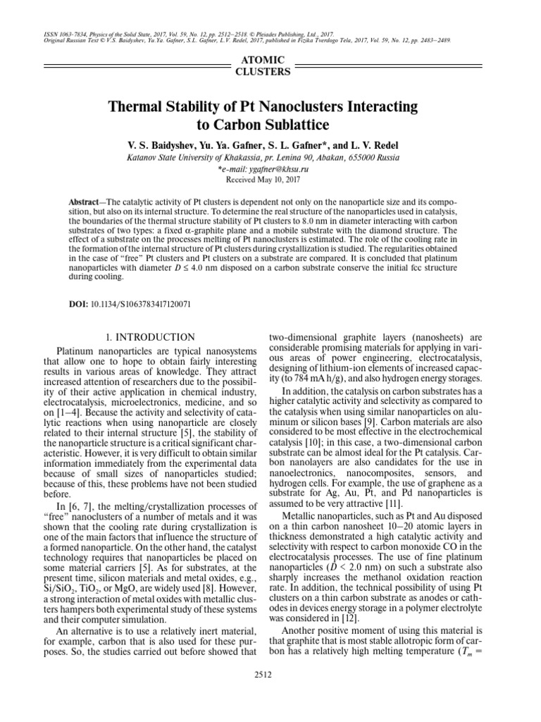 Thermal Stability of Pt Nanoclusters | PDF | Nanoparticle | Crystallization